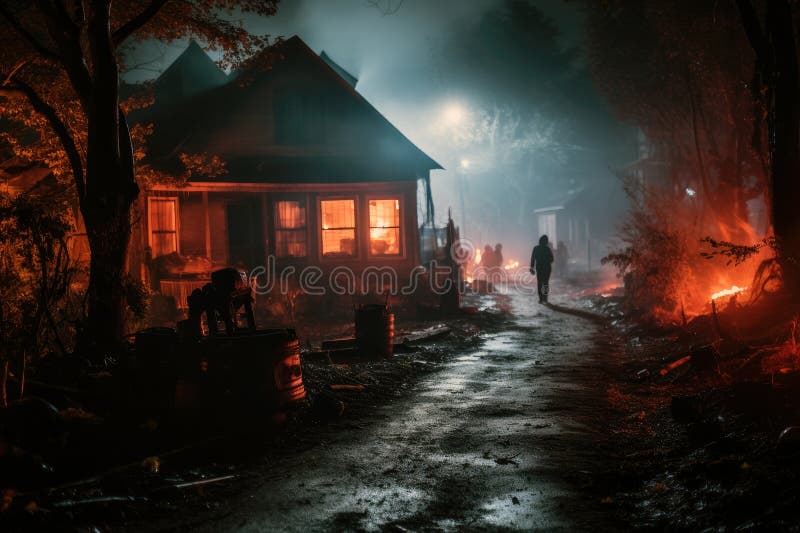 Spooky and Horror Atmosphere in the Street at Hallowen Night. AI ...