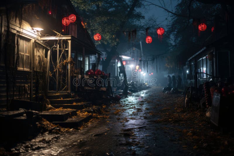 Spooky, Horror Street at Haloween Evening. AI Generated Stock ...