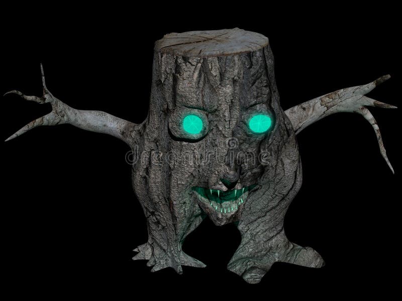 Spooky stump on black stock illustration. Illustration of rendered ...