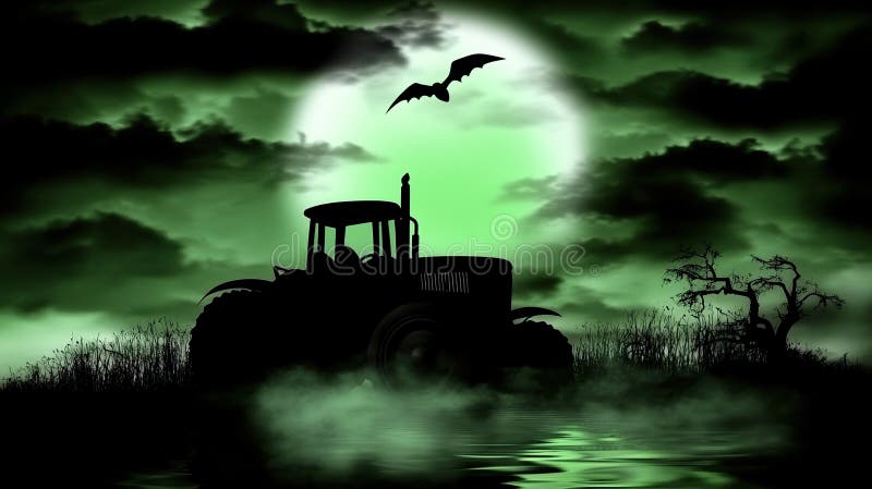 Spooky Tractor Silhouette Swamp Halloween Moon Night Stock Photo ...