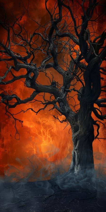 Spooky Tree Halloween Backdrop Stock Illustration - Illustration of ...