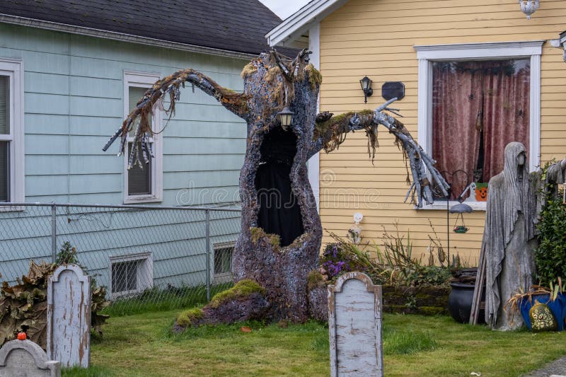 Spooky Tree Monster stock photo. Image of tombstone - 300815602