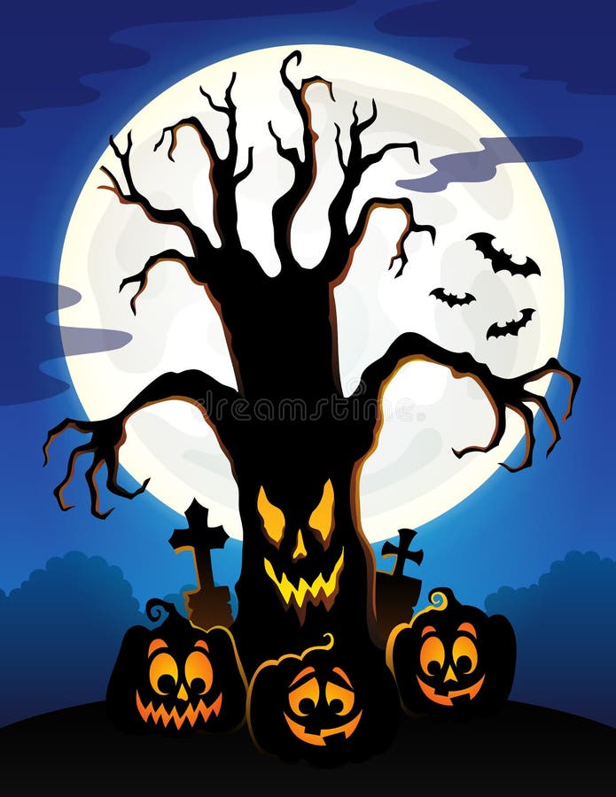 Spooky tree silhouette stock vector. Illustration of contour - 10086082