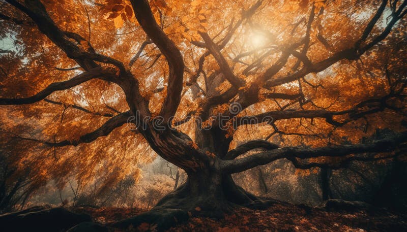 Spooky Tree Trunk Back Lit by Sunset Generated by AI Stock Photo ...