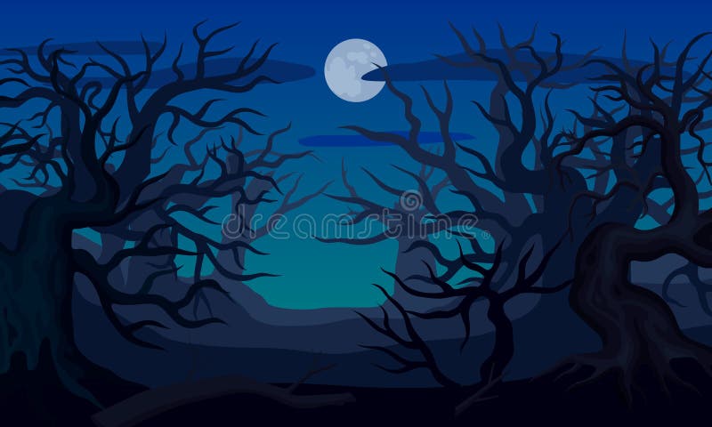 Spooky Trees Illustration stock vector. Illustration of moon - 288893606