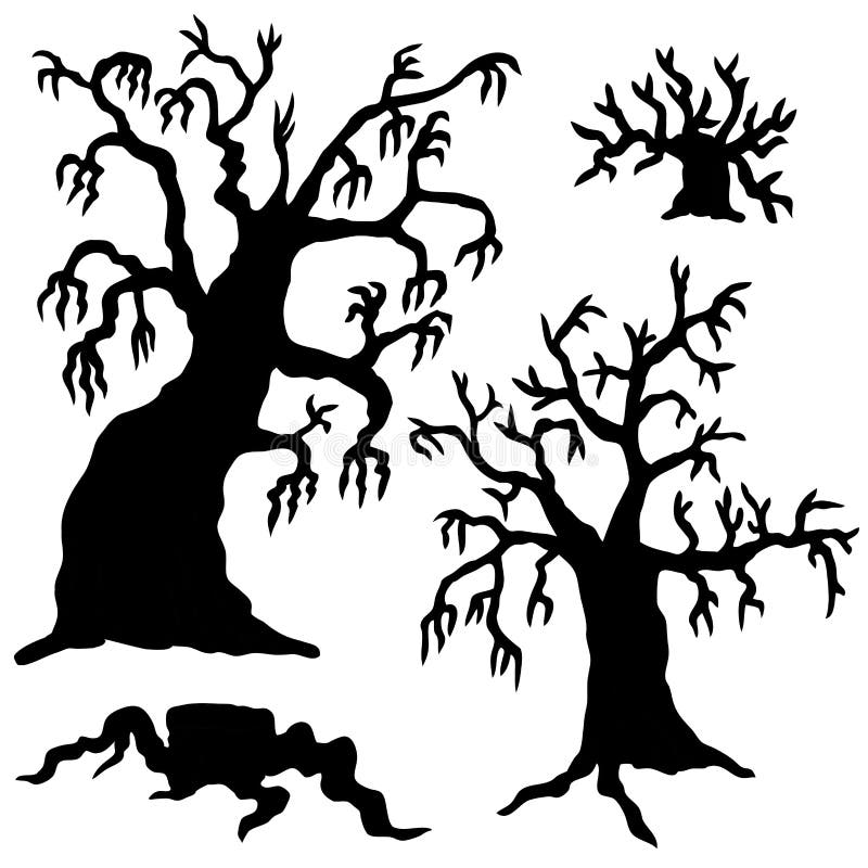 Spooky Trees Silhouette Collection Stock Vector - Illustration of stem ...