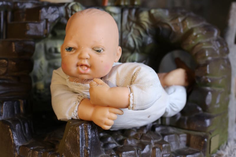 Spooky Weathered Baby Doll Portrait Stock Image - Image of dead, dolly ...
