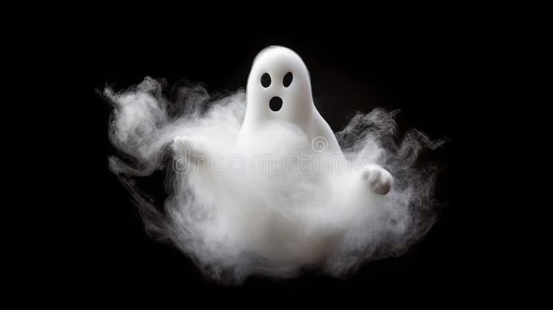 A Spooky White Ghost Floating in a Misty Black Background. Generative ...
