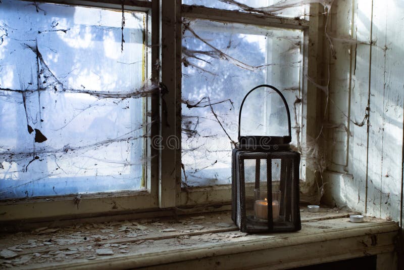 Spooky Window in a Haunted House Stock Image - Image of facade, covered ...