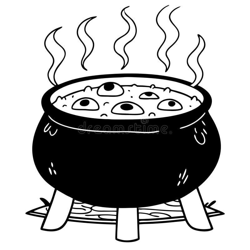 Spooky Witch Cauldron Bubbling Potion Halloween Vector Illustration ...