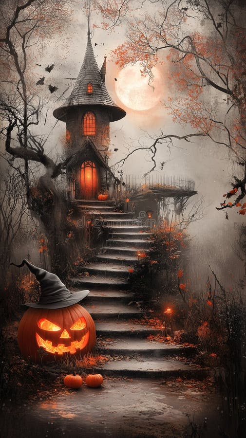 Spooky Witch Tower with Glowing Windows Stock Illustration ...