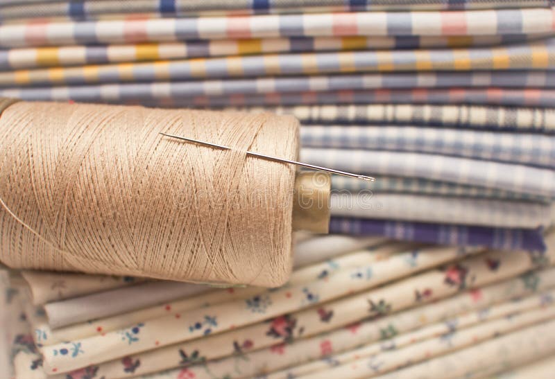 Thread and Needle for Patchwork Stock Photo - Image of colorful ...