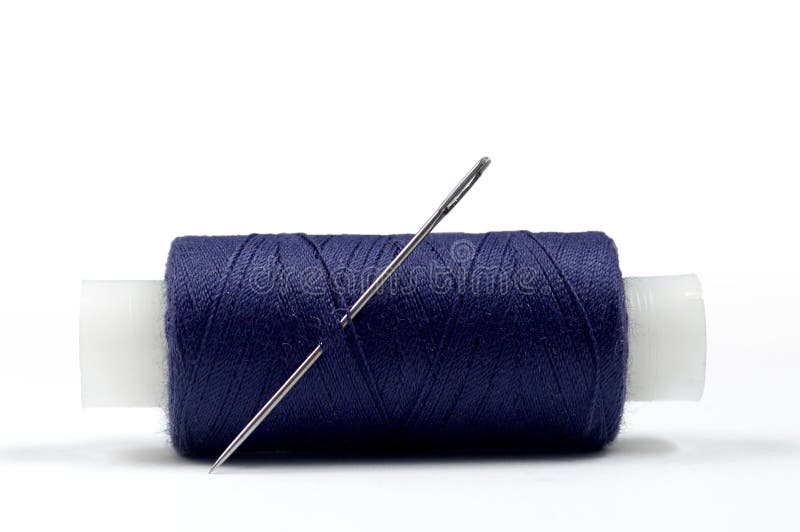Spool of Blue Sewing Thread with Steel Needle Stock Image - Image of ...