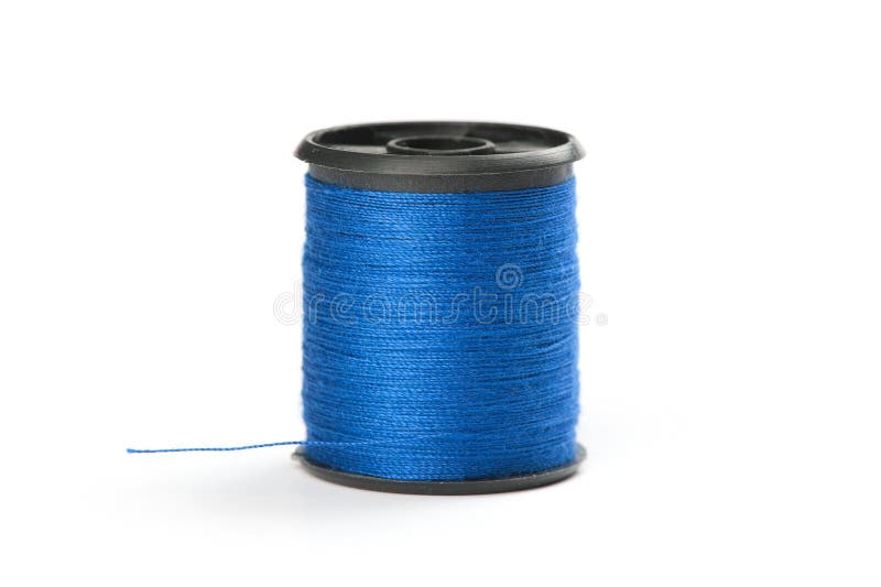 Spool of Blue Thread and Buttons on White Stock Image - Image of ...