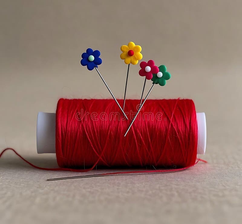 A Spool of Bright Red Thread Stands Upright on a Neutral Surface. Stock ...