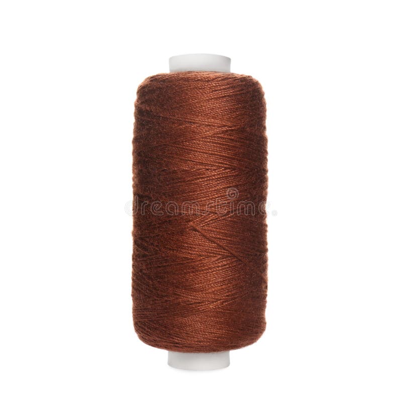 Spool of Brown Sewing Thread Isolated on White Stock Photo - Image of ...