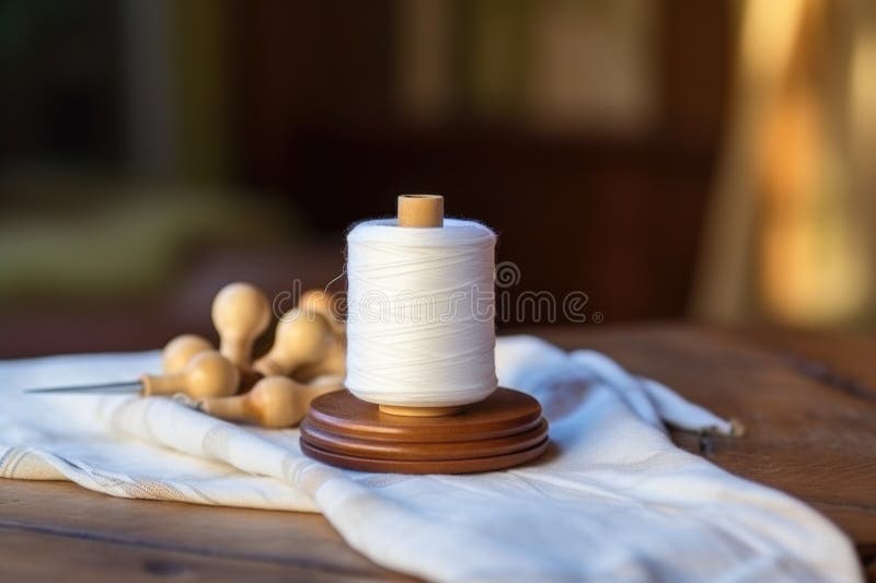 A Spool of Cotton Thread and a Needle on a Sewing Table Stock ...