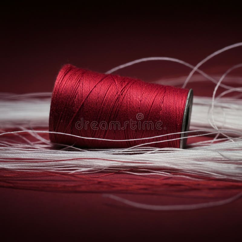 A Spool of Deep Red Thread Lies on a Surface. the Thread is Tightly ...