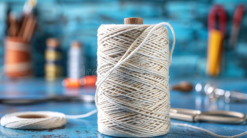 A Spool of Elastic Cord with Various Sewing Tools Stock Illustration ...