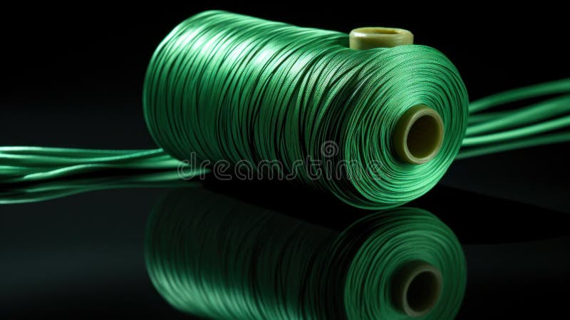 A Spool of Green Thread on a Black Surface with Reflection, AI Stock ...