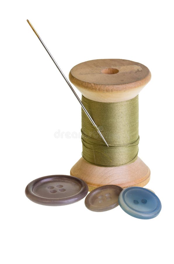 Spool of Green Thread with Needle Stock Photo - Image of buttons ...