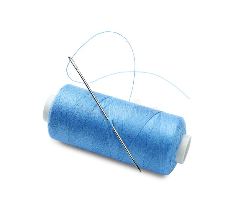 Spool of Light Blue Sewing Thread with Needle Isolated on White Stock ...