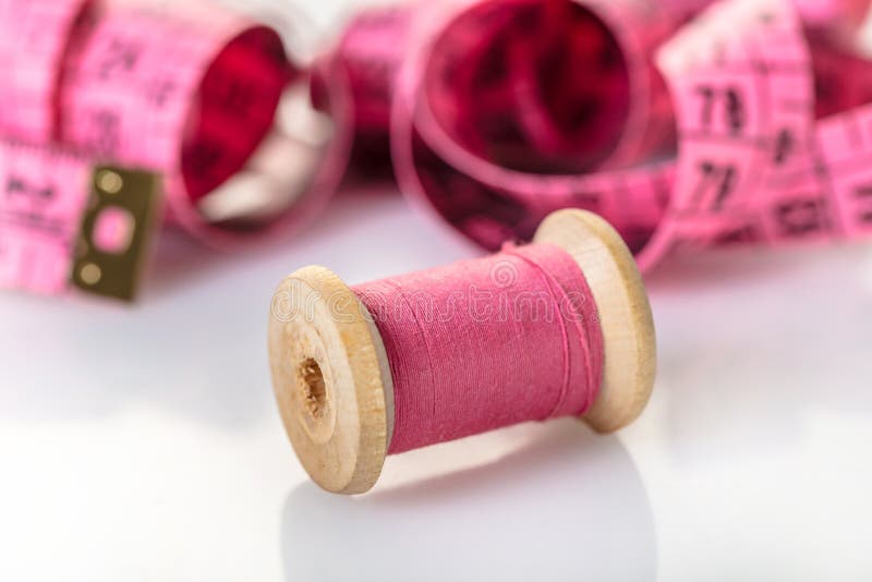 Spool of Pink Sewing Thread Isolated on White Stock Photo - Image of ...