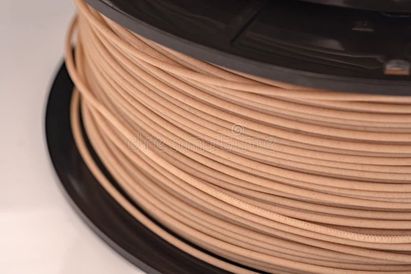 Spool of PLA Filament for 3D Printer - Wooden Color. Stock Image ...
