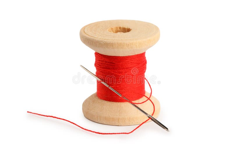 Spool of Red Sewing Thread with Needle Isolated on White Stock Photo ...