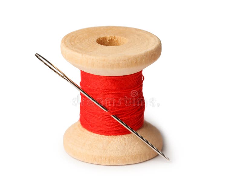 Spool of Red Sewing Thread with Needle Isolated on White Stock Photo ...