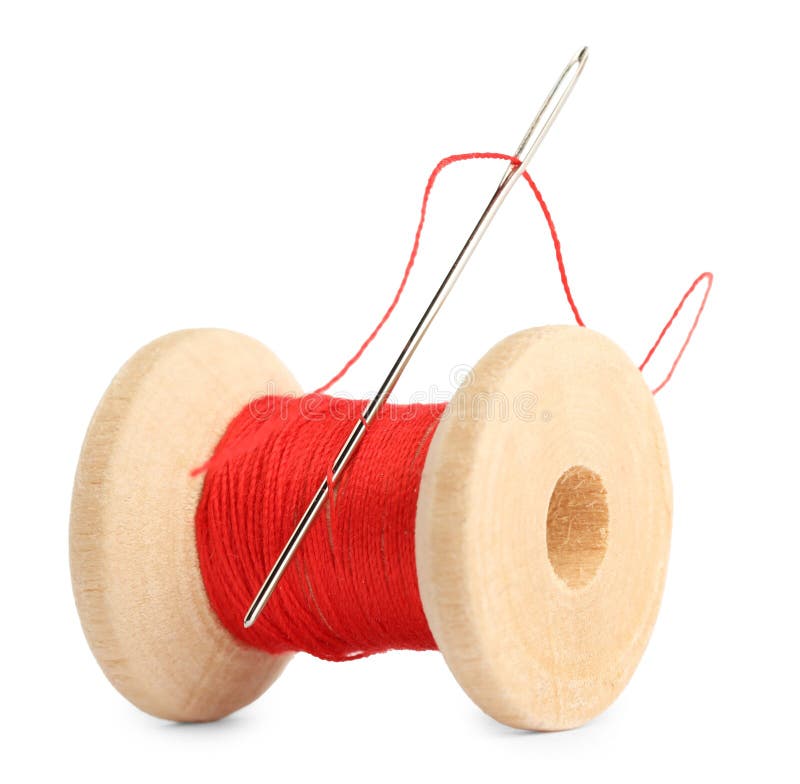 Spool of Red Sewing Thread with Needle Isolated on White Stock Photo ...