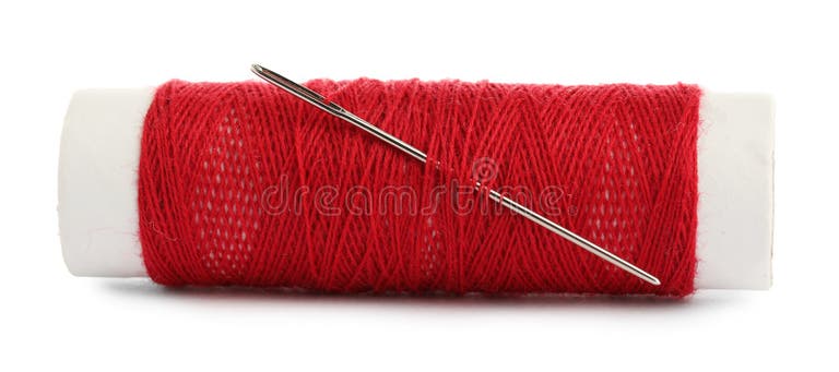 Spool of Red Sewing Thread with Needle Isolated on White Stock Photo ...