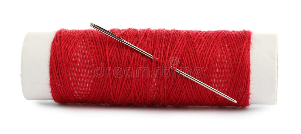 Spool of Red Sewing Thread with Needle Isolated on White Stock Photo ...