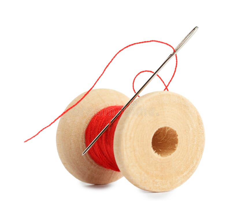 Spool of Red Sewing Thread with Needle Isolated on White Stock Photo ...