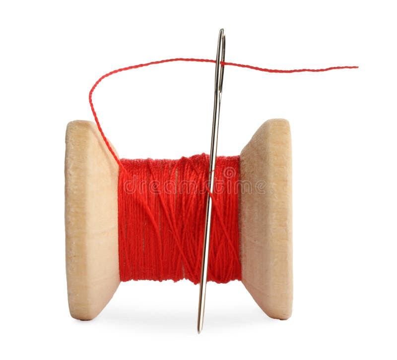 Spool of Red Sewing Thread with Needle Isolated on White Stock Photo ...