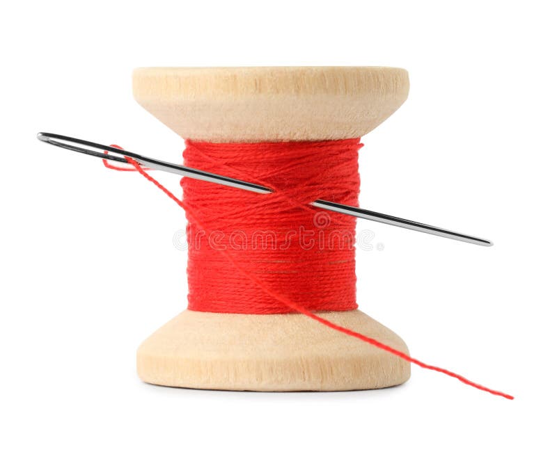 Spool of Red Sewing Thread with Needle Isolated on White Stock Image ...