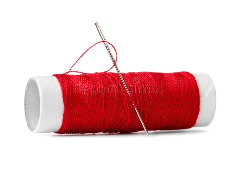 Spool of Red Sewing Thread with Needle Isolated on White Stock Photo ...