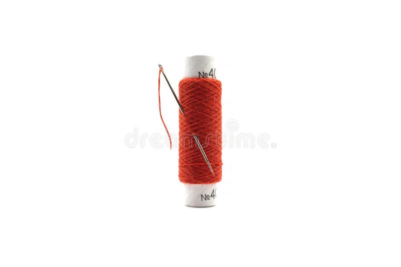 Spool of Red Thread with a Needle Isolated on White Background Stock ...