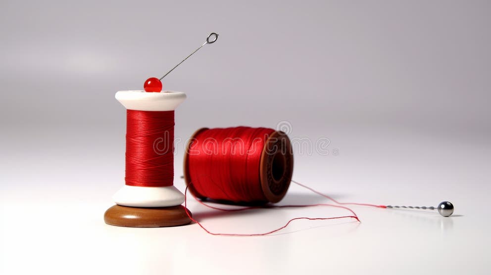 Spool of Red Thread and Needle for Sewing Illustration. Needle and ...