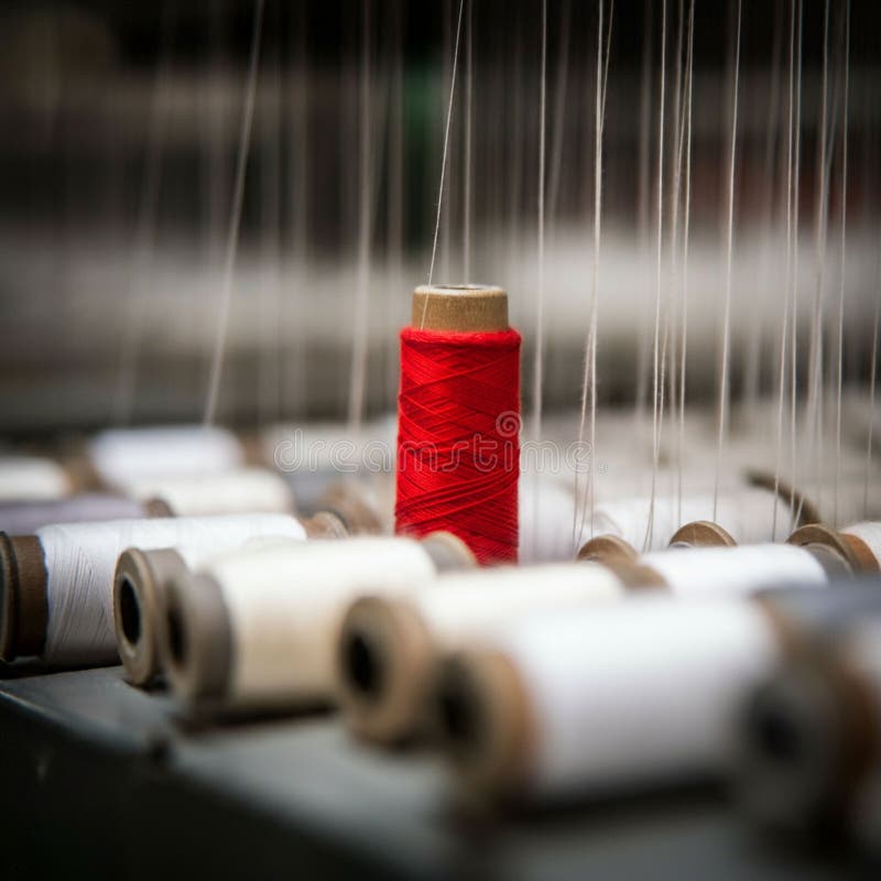 Spool of Red Thread Stands Out among Numerous White Spools, Each ...
