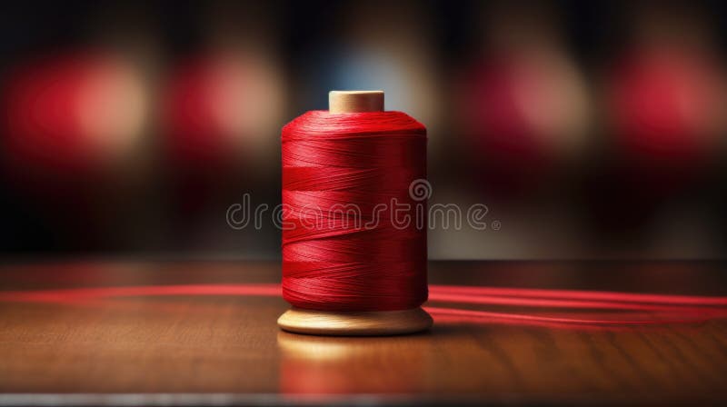 A Spool of Red Thread on a Table, AI Stock Illustration - Illustration ...