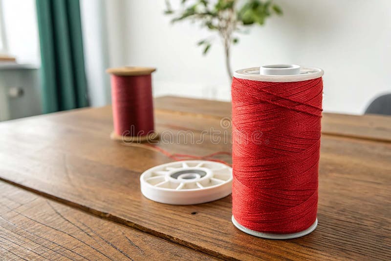 A Spool of Red Thread on a Table, AI. a Spool of Red Thread on a Table ...