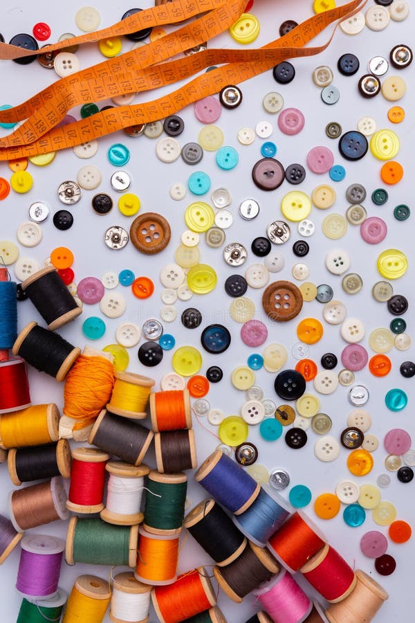 Spool of Sewing Threads and Buttons Different Colors and Types Stock ...