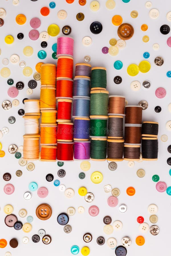 Spool of Sewing Threads and Buttons Different Colors and Types Stock ...