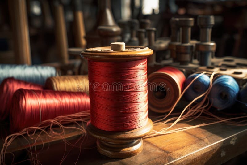 A Spool of Thread Being Unwound in a Textile Mill Stock Illustration ...