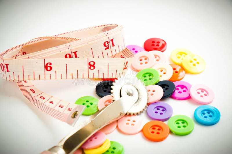 Spool of Thread and Buttons, Sew Instrument Isolated on White Ba Stock ...