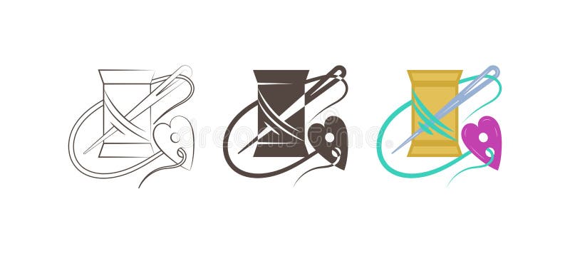 Spool of Thread, Needle and Heart Button Stock Vector - Illustration of ...