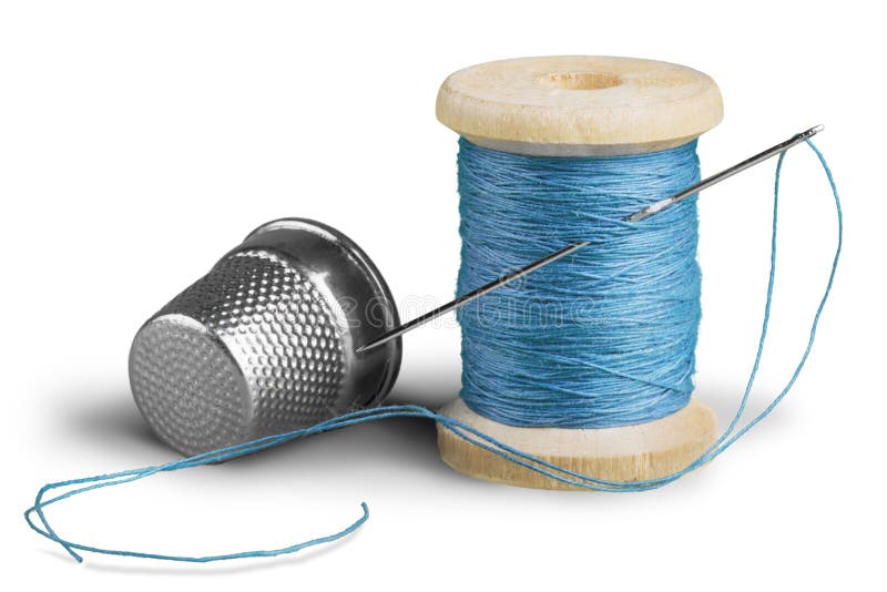 Spool of Thread with Needle and Thimble Stock Image - Image of yarn ...