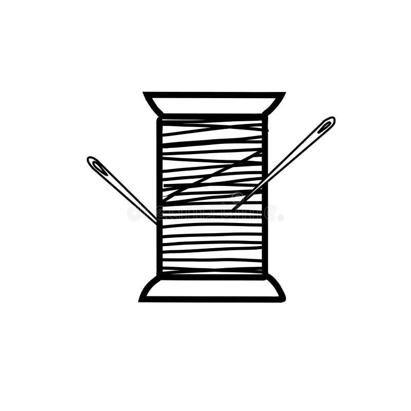 Spool of Thread with Needles Stuck in. Hand Drawn Vector Illustration ...