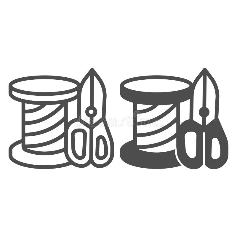 Spool of Thread with Scissors Line and Solid Icon, Sewing Tools Concept ...
